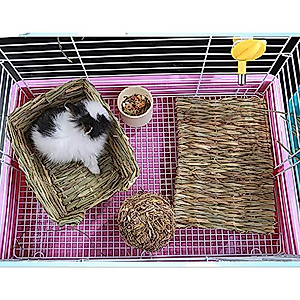 Grass Mat Woven Bed Mat for Small Animal Bunny Bedding Nest Chew Toy Bed Play Toy for Guinea Pig Parrot Rabbit Bunny Hamster Rat(Pack of 3) (3 Grass mats)