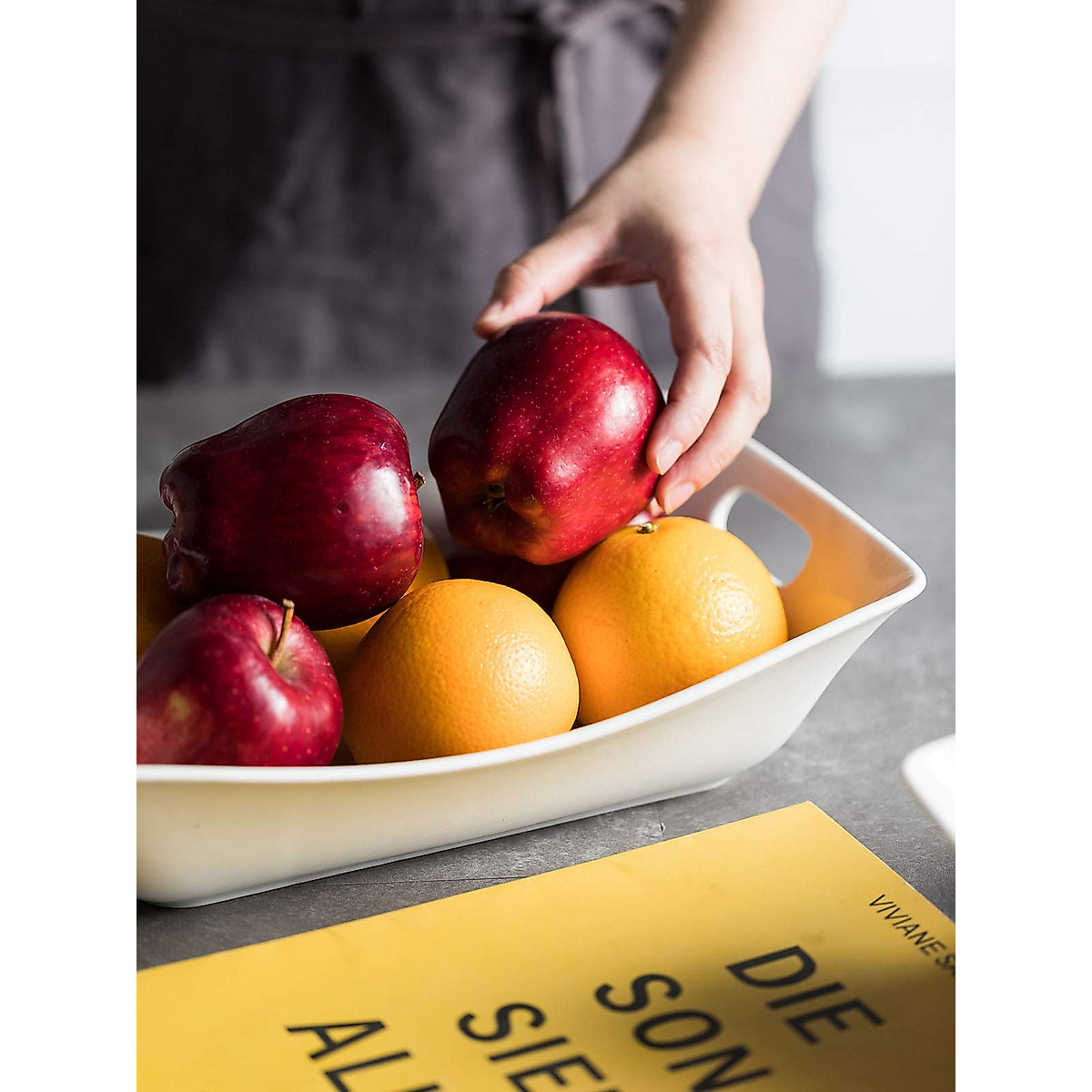 YHOSSEUN Large Serving Bowls with Handles Rectangle Serving Dishes For Entertaining, 1.5 Quarts White Serving Platter Porcelain Bowl Set, 2 Pack