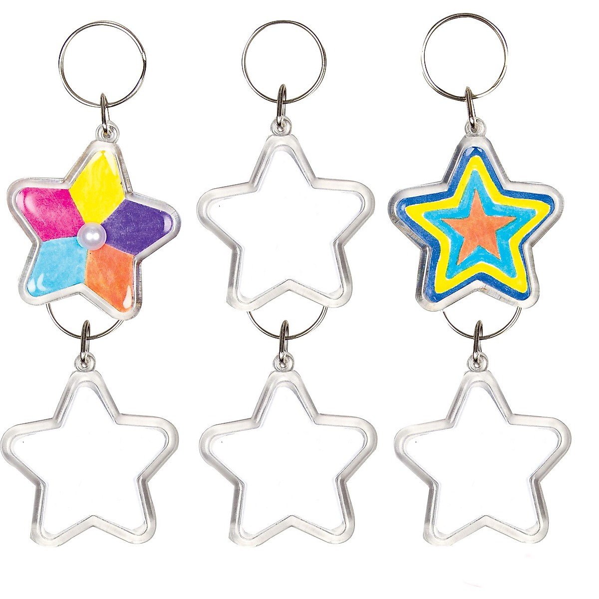 Baker Ross AG220 Make Your Own Star Keyring Kit - Pack Of 6, For Kids To Assemble And Attach To Key Rings And Bags, white, 5cm