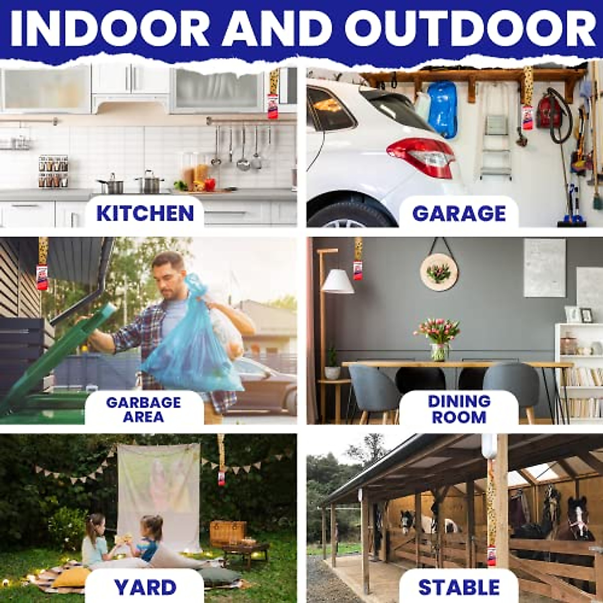 24 Fly Strips Indoor Sticky Hanging with Pins. Paper Tape for Indoors and Outdoor. Catcher Ribbon Traps Flypaper. Fruit Gnat