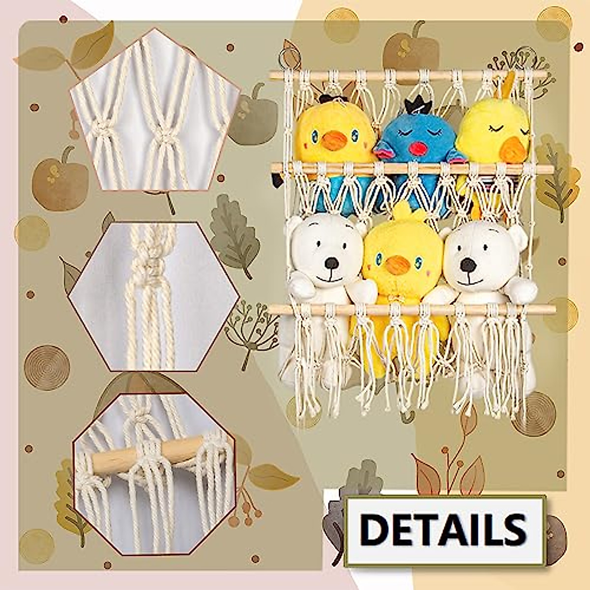 AMHSCOCA Stuffed Animal Net or Hammock, Boho Macrame Toy Hammock Wall Hanging Net Stuffed Animal Toy Storage Holder