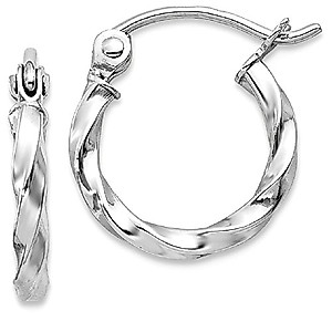 14K White Gold Twisted Round Hoop Earrings