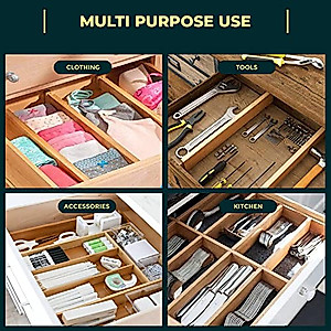 OBADUN Kitchen Drawer Dividers Adjustable Bamboo Dividers For Kitchen Drawers Expandable Utensil Drawer Organizer Drawer Separators Wooden Drawer Dividers 17-22 Inches Pack 4 Expandable Organizer
