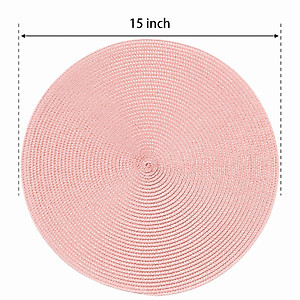 FunWheat Round Braided Placemats Set of 6 Place Mats for Dining Tables Woven Washable Non-Slip Table mats 15 inch for Easter Decoration(Pink, 6pcs)