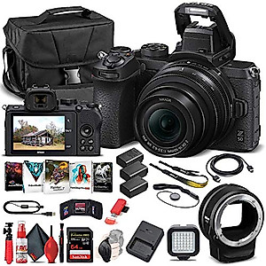 Nikon Z 50 Mirrorless Digital Camera with 16-50mm Lens (1633) + FTZ Mount Adapter + 2 x EN-EL25 Battery + 64GB Card + Case + Corel Software + Light + Filter Kit + More (International Model) (Renewed)