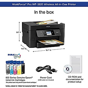 Epson Workforce Pro WF-3820 Wireless All-in-One Color Inkjet Printer, Black - Print Scan Copy Fax - 4800 x 2400 dpi, 21 ppm, 8.5 x 14, 35-Sheet ADF, Auto 2-Sided Printing, WiFi Direct, USB, Ethernet