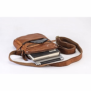 PICCO MASSIMO Premium quality leather made Cross Body Bags for men and women |Spacious Separate Compartments With Zipper and Adjustable straps (TAN Colour)