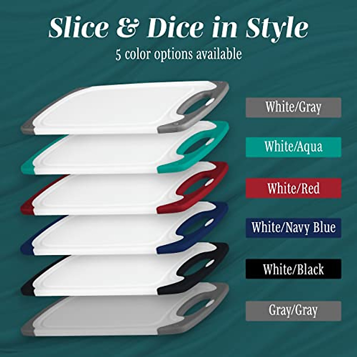 HOMWE Cutting Boards for Kitchen - Chopping Board 3-Pack w/ Different Sizes and Non Slip Handles - Reversible, Large Cutting Board Set - Unique Gifts for Cooks Who Have Everything - Gray