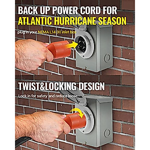 BougeRV 30 Amp 20 Ft Generator Power Cord 10 Gauge for Manual Transfer Switch Nema L14-30 Heavy Duty Electric Extension Wire 4 Prong 10 Gauge SJTW Cable 125/250V 7500 Watts