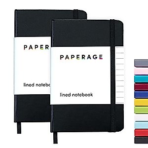 PAPERAGE Lined Pocket Journal Notebook, 2 Pack, (Black), 160 Pages, Small, 3.7 inches x 5.6 inches - 100 gsm Thick Paper, Hardcover