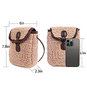 Mei Gu Dong Fashion Women's Diagonal Straddle Bag, Lamb Fleece Mobile Wallet (Brown)