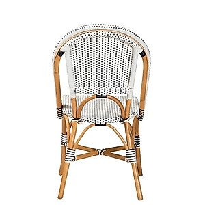 Baxton Studio Bali & pari Genica Classic French Black and White Weaving and Natural Brown Rattan Indoor and Outdoor Bistro Chair