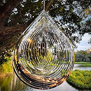 Wind Spinner 3D Stainless Steel Metal Sculptures Decorations, 3D Water Droplets Metal Wind Sculptures & Spinners for Indoor Outdoor Garden Decoration 12inch