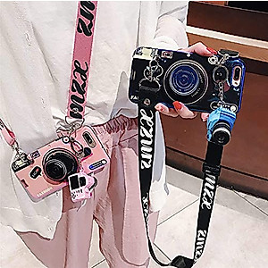 yandi Compatible with iPhone 13 Mini Case (5.4 inch) with Lanyard, Cute iPhone Case Blue Ray Camera Style Cover with Chain, Bling Lightweight Soft TPU Case Cover (Pink, iPhone 13 Mini)