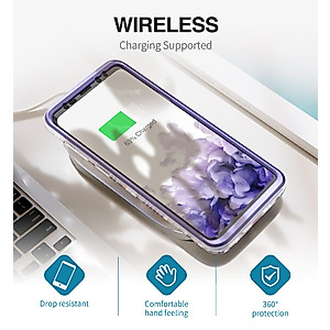 SURITCH for Samsung Galaxy S9 Plus Marble Case, [Built-in Screen Protector] Full-Body Protection Shockproof Rugged Bumper Protective Cover for Galaxy S9 Plus 6.2 Inch (Lavender)