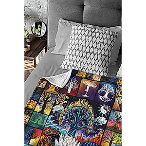 Tree of Life Blanket - Pagoda Tree Blanket Sherpa Fleece Blanket Fuzzy Plush Blanket Soft for Couch Sofa - Celtics Bedding Full Tree of Life Norse Irish Throw Xmas Bedding Decor (60x50, 80x60 Inches)