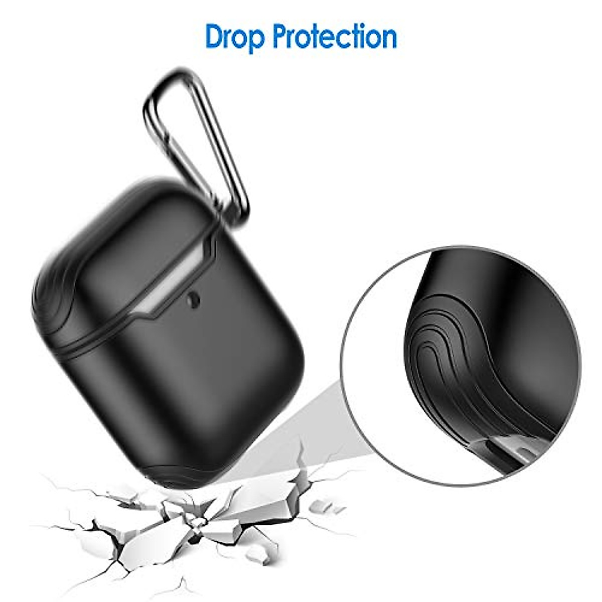 JETech Case Cover for AirPods (1st & 2nd Generation), PC and TPU, Protective Skin with Keychain (Black)