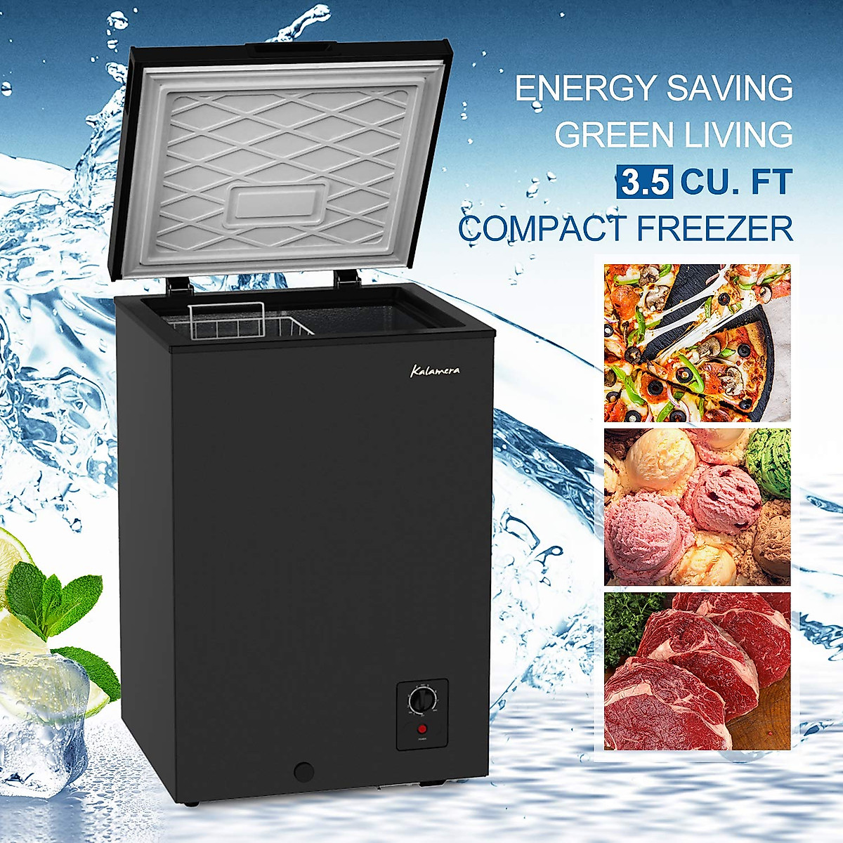 Kalamera. 3.5 Cu.ft Chest Freezer-Freestanding For Home/Apart With Lowest -4℉ Black, KCF-100-SS