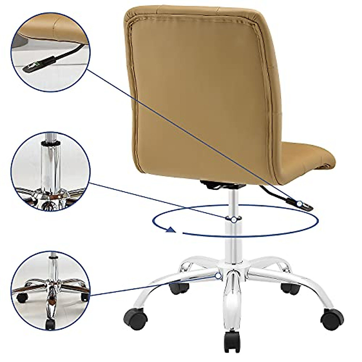 Modway Prim Ribbed Armless Mid Back Swivel Conference Office Chair In Tan