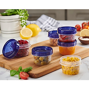 PLASTICPRO 6 Pack Twist Cap Food Storage Containers with Blue Screw on Lid- 4 oz Reusable Meal Prep Containers - Small Freezer Containers Microwave Safe Blue Plastic Food Storage