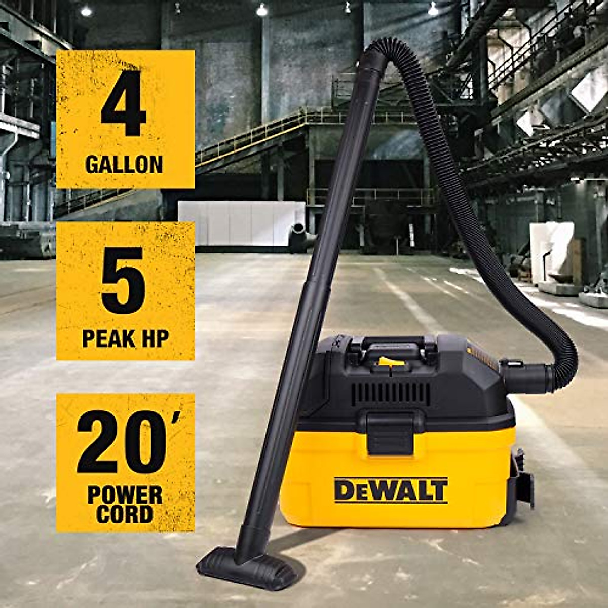 DEWALT DXV04T Portable 4 gallon Wet/Dry Vaccum, Yellow