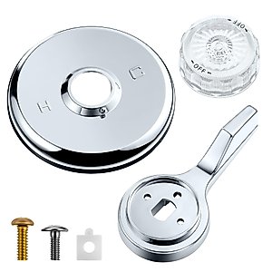 Dreyoo Replacement for MTR-5 Shower Trim Kit, Compatible with Mixet Tub and Shower Knob Replacement, 5-1/2 OD Escutcheon, Chrome Temperature Control Handle, Clear Volume Control Handle