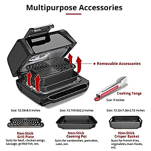 Indoor Grill Air Fryer Combo Smokeless, Fast Heating, and 7-in-1 Functionality with See-Through Window, Non-Stick Removable Plates,Electric Grill up to 450°F Even Heat, Silicon Tongs, 4Qt, 1750W