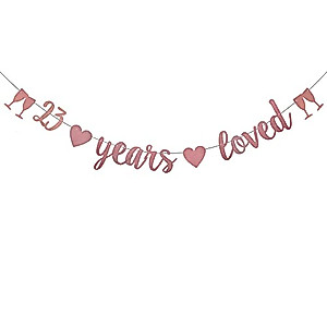 WEIANDBO 23 Years Loved Rose Gold Glitter Banner,Pre-Strung,23rd Birthday / Wedding Anniversary Party Decorations Bunting Sign Backdrops,23 Years Loved