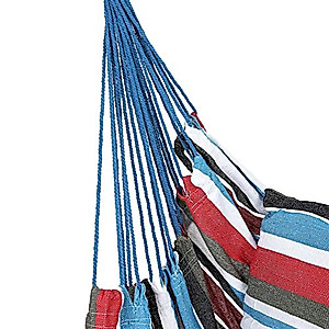 Blissun Hanging Hammock Chair, Hanging Swing Chair with Two Cushions, 34 Inch Wide Seat Blue & Green Stripes (Cool Breeze)