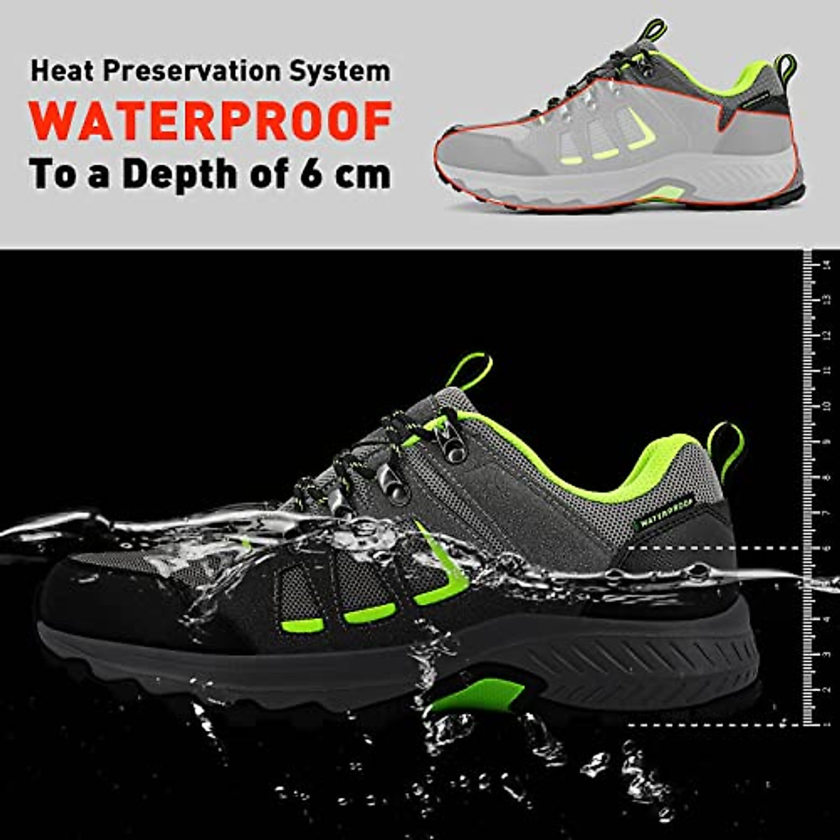 ODCKOI Waterproof Hiking Shoes for Men Lightweight Anti Slip Outdoor Hike Trekking Breathable Ankle Boots Camping Trail Shoes Gray Green