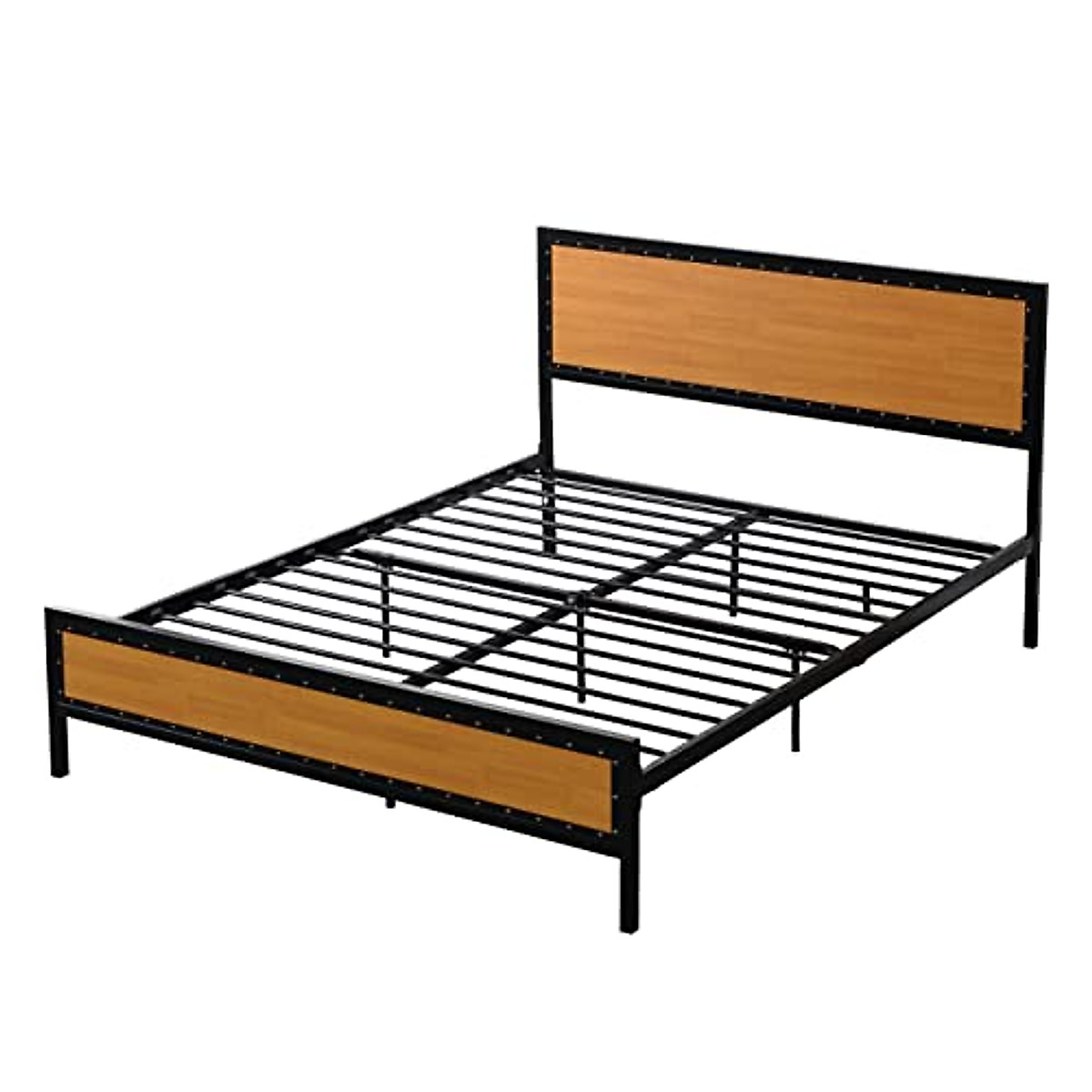 HAUSHECK Queen Size Platform Bed Frame, Industrial Stlye Metal Bed Frame w/Headboard & Footboard, Bedframe No Box Spring Needed for Kids, Teen, Adults, Strong Steel Slat Support Mattress Foundation