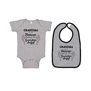 My Grandma in Heaven My Guardian Angel Heather Bodysuit & Heather/Black Bib Set Newborn