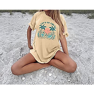 KNEYATTA Hawaii Oversized T Shirts Women Girls Trip Shirts Let's Go Girls T Shirt Beach Party Oversized Short Sleeve Tee