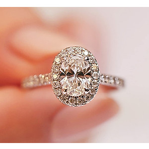 WDIYIEETN White Oval Cut Petite Halo Simulated Diamond Cubic Zirconia CZ Engagement Ring Stunning Solitaire Crystal Wedding Ring for Women (7)