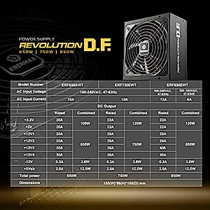 Enermax Revolution DF 650W - 80 Plus Gold Certified PSU, Full-Modular Power Supply, 135mm Silent Fan, Black Flat Cable, ATX Compact 160mm Size, 7 Year Warranty