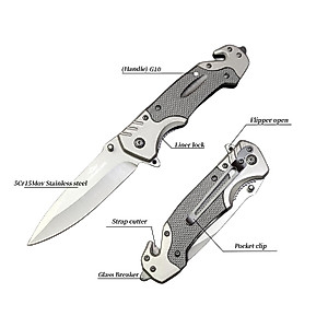 COHOMELARS 9'' Folding Pocket Knife,Tactical Multitool Knife with Stainless Steel Blade,G10 Handle with Glass Breaker,Pocket Clip,Liner Lock,Survival Knife,Sharp EDC Knife for Men