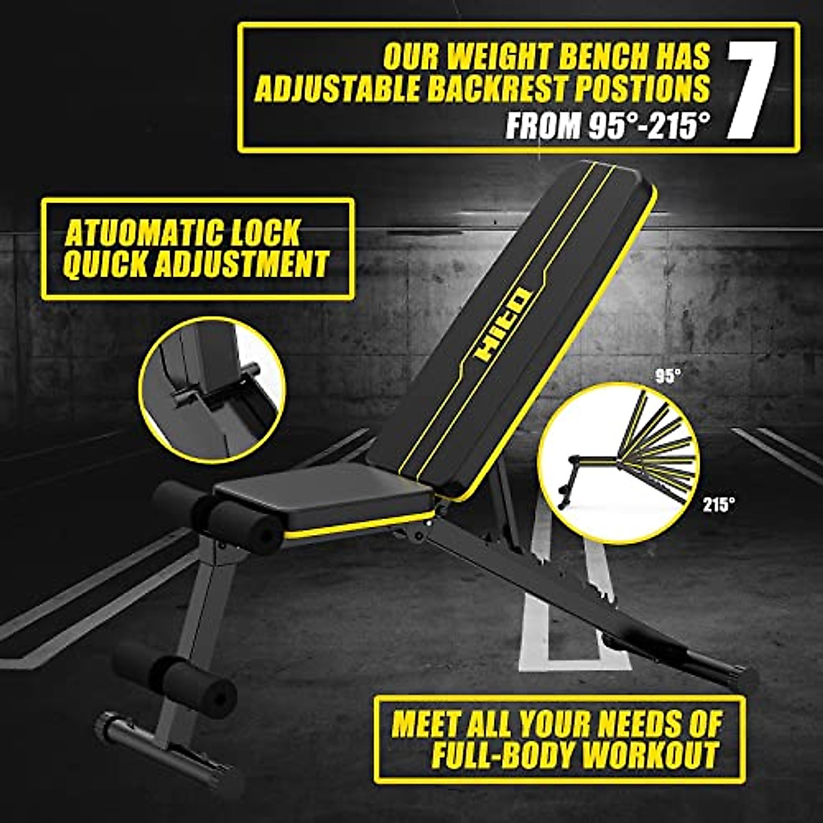 HITOSPORT Weight Bench, Adjustable Weight Bench, Strength Training Benches For Full Body Workout & Home Gym with Resistance Bands
