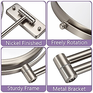 Wall Mounted Makeup Mirror, 1X/5X Magnifying Mirror Double Sided, 8 Inch Extendable Bathroom Mirror for Shaving, Nickel