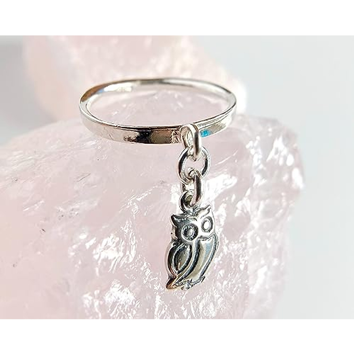 Silver Owl Charm Ring, Smooth or Textured Band, Bird Animal Pet Lovers Gift, Stackable Band, Size 5 6 7 8, Jewelry Inspirations