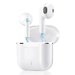 TOPFREE Wireless Earbuds Bluetooth 5.3 Headphones with Charging Case HiFi Stereo Sound in-Ear Earphones Built-in Mic IPX7 Waterproof Touch Control Ear Bud Auto Pairing Noise Cancelling Headset