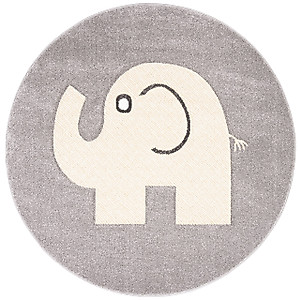 SAFAVIEH Carousel Kids Collection 5'3" Round Grey/Ivory CRK165B Elephant Nursery Playroom Area Rug