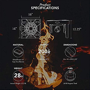 Gas One 200, 000 BTU Propane Burner with Cover Single Burner Outdoor Burner Camp Stove Propane Gas Cooker with Adjustable 0-20Psi Regulator & Steel Braided Hose Perfect For Home Brewing, Turkey Fry