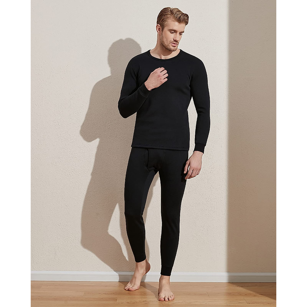 LAPASA Men's Ultra Heavyweight Thermal Underwear Set Extreme Cold Weather Base Layer Top Bottom Fleece Lined Long Johns M63 Large Black