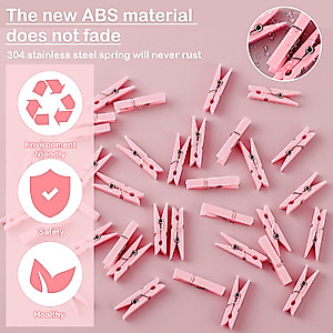 Qunclay 50 Pieces Clothes Pins for Baby Shower Clothespins Plastic Baby Shower Pins Small Baby Shower Decorations for Party Gender Reveal Game DIY, 1.37 Inches(Pink)