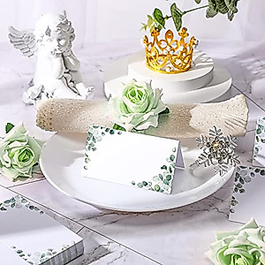 100 Pack Watercolor Place Cards for Wedding Greenery Seating Place Cards Tented Blank Table Cards Printable Tent Cards Folding Name Cards for Party Dinner Bridal Baby Shower, 3.5 x 4 Inch (Fresh)