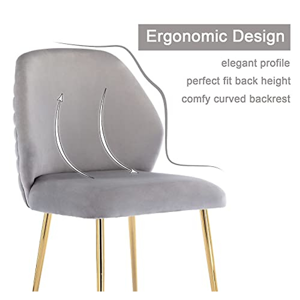 Guyou Grey Velvet Dining Chairs Set of 2, Modern Upholstered Dining Room Chairs Tufted Armless Side Chair with Gold Legs and Ring Pull for Kitchen Living Room Bedrooms Vanity (Grey)