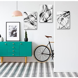 Creoate Black and White Grey Wall Art for Bedroom, 3 Panels Abstract Lines Art Canvas Print Framed Set Artwork Modern Home Decoration for Bathroom Living Room…