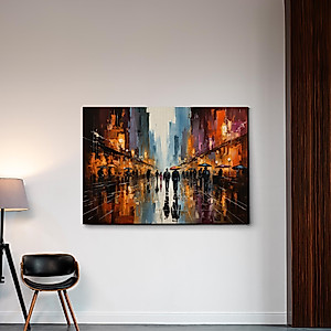 Abstract Wall Art Rain Modern Canvas Art Prints Girl Umbrella with Red Dress Walking in Street Figure Artwork, love