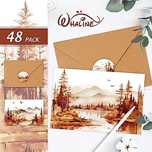 Whaline 48 Pack Fall Thank You Card Watercolor Forest Mountain Landscape Greeting Cards with Envelope Sticker Blank Note Cards for Autumn Thanksgiving Wedding, 4 x 6Inch