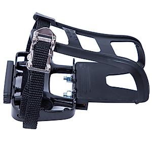 YBEKI Bike Pedals with Clips and Straps, for Exercise Bike, Spin Bike and Outdoor Bicycles, 9/16-Inch Spindle Resin/Alloy Bicycle Pedals, Half Year Warranty (Black)